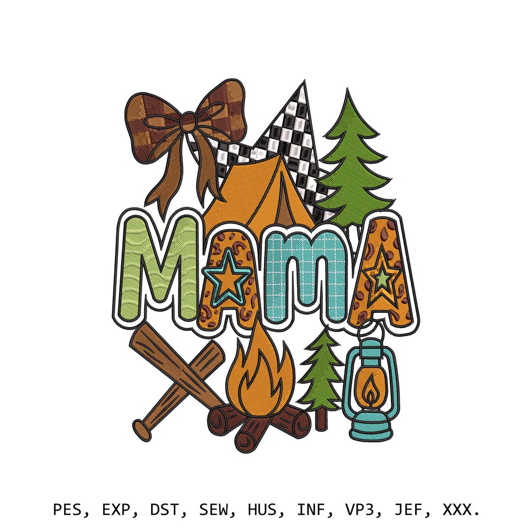 Camping Mama Embroidery Design, Tent Campfire Stitch Pattern, Forest ...