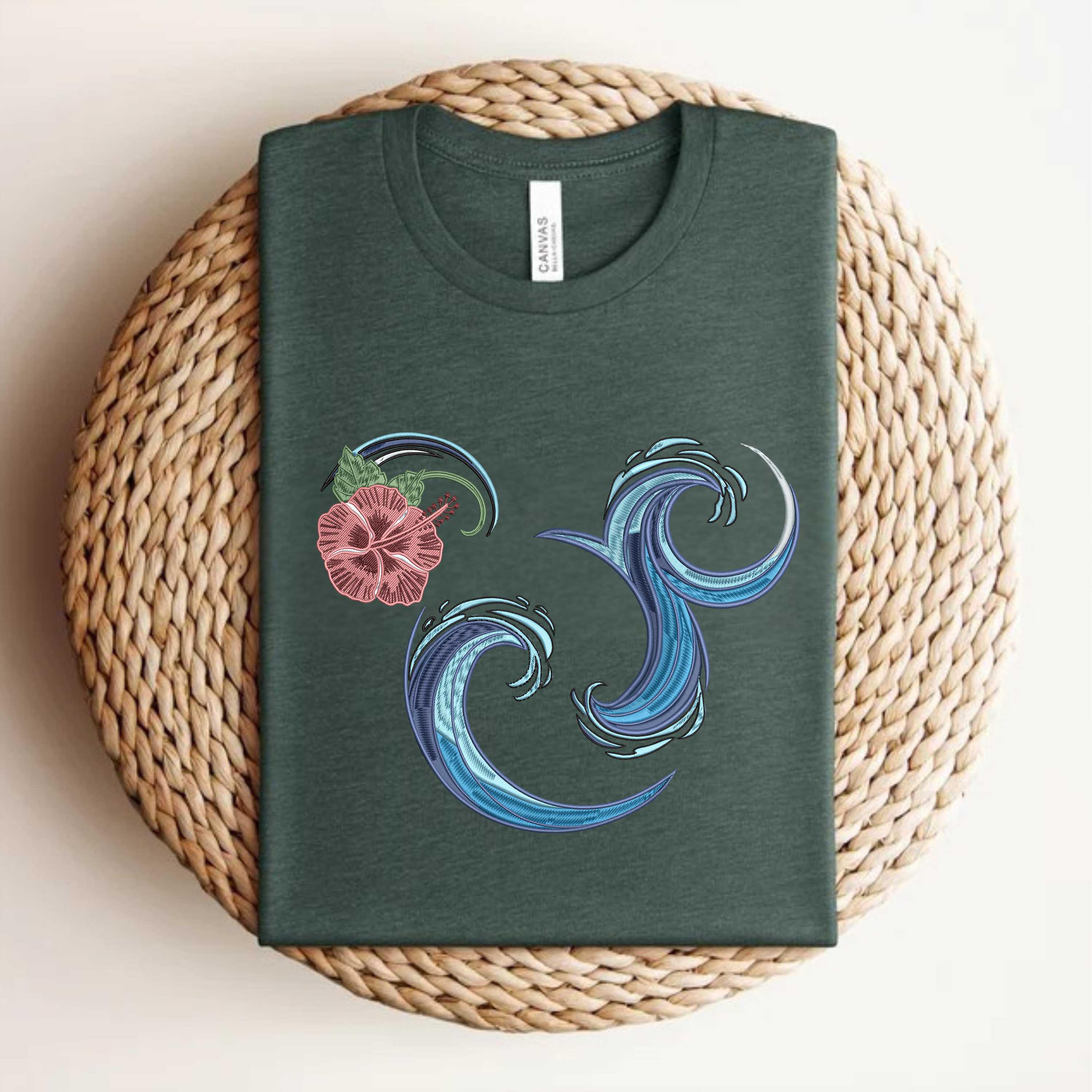 Hibiscus Wave Head Embroidery, Tropical Ocean Applique Design ...