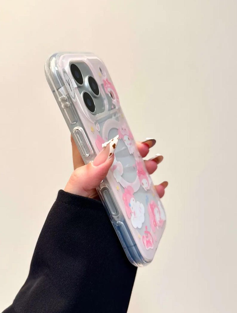 Pink Melody Magsafe Case With Grip & Charm, Cute Sleeping Bunny Cover ...