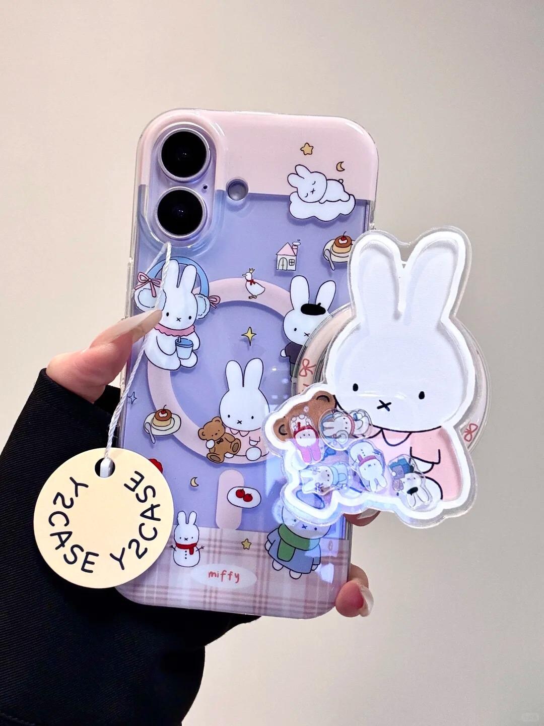 Purple Miffy Magsafe Case With Liquid Shaker Grip & Charm, Cute Winter ...