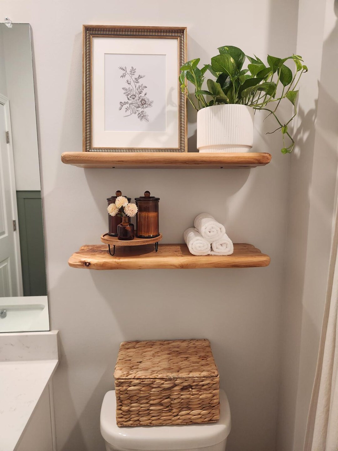 Set of 2 Rustic Solid Cedar Wood Floating Shelves | Wall Mounted ...