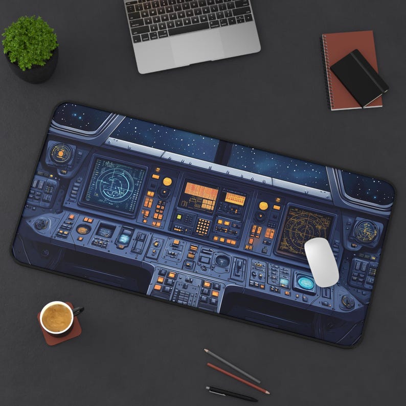 Desk Mat With Starship Control Panel | Cozy Gaming Mouse Pad | Blue ...