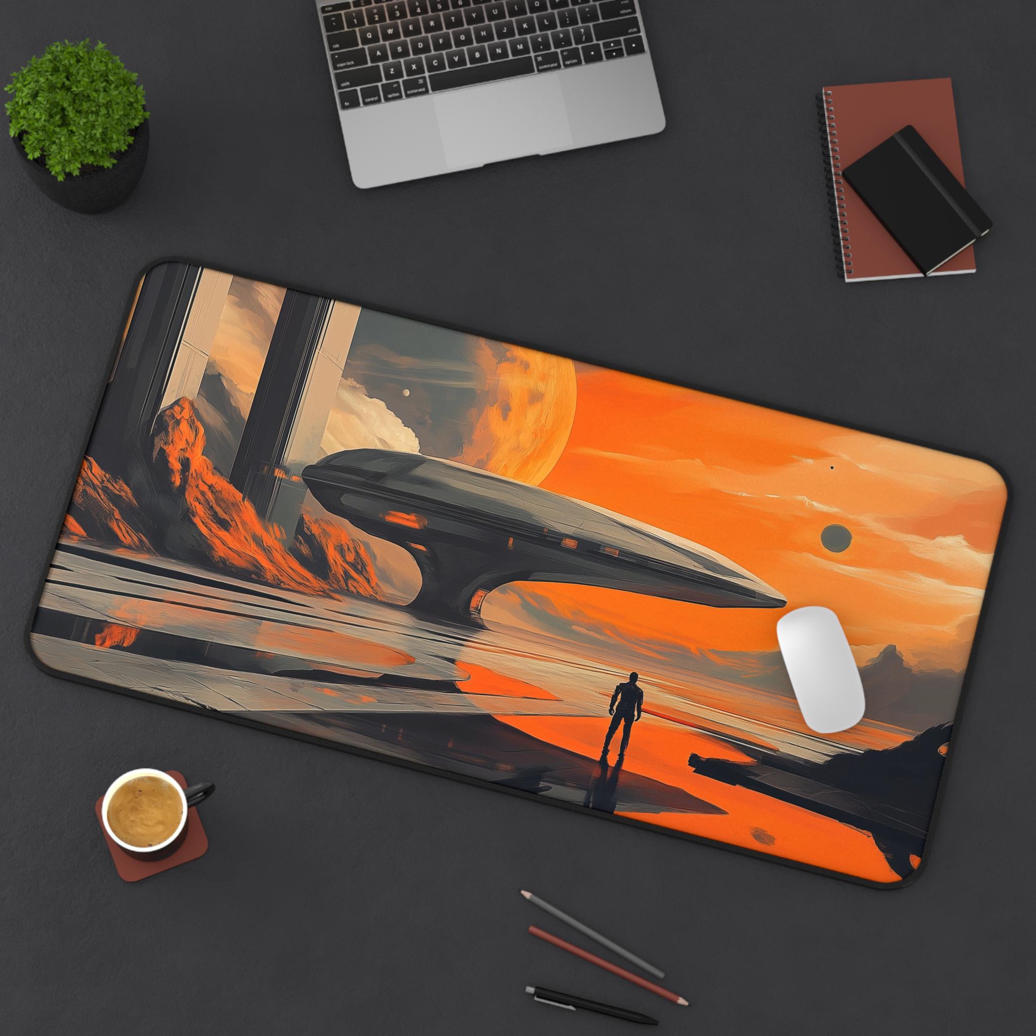 Retrofuturistic Spaceship Desk Mat | Orange & Grey Sci-fi Tiles | Cozy ...