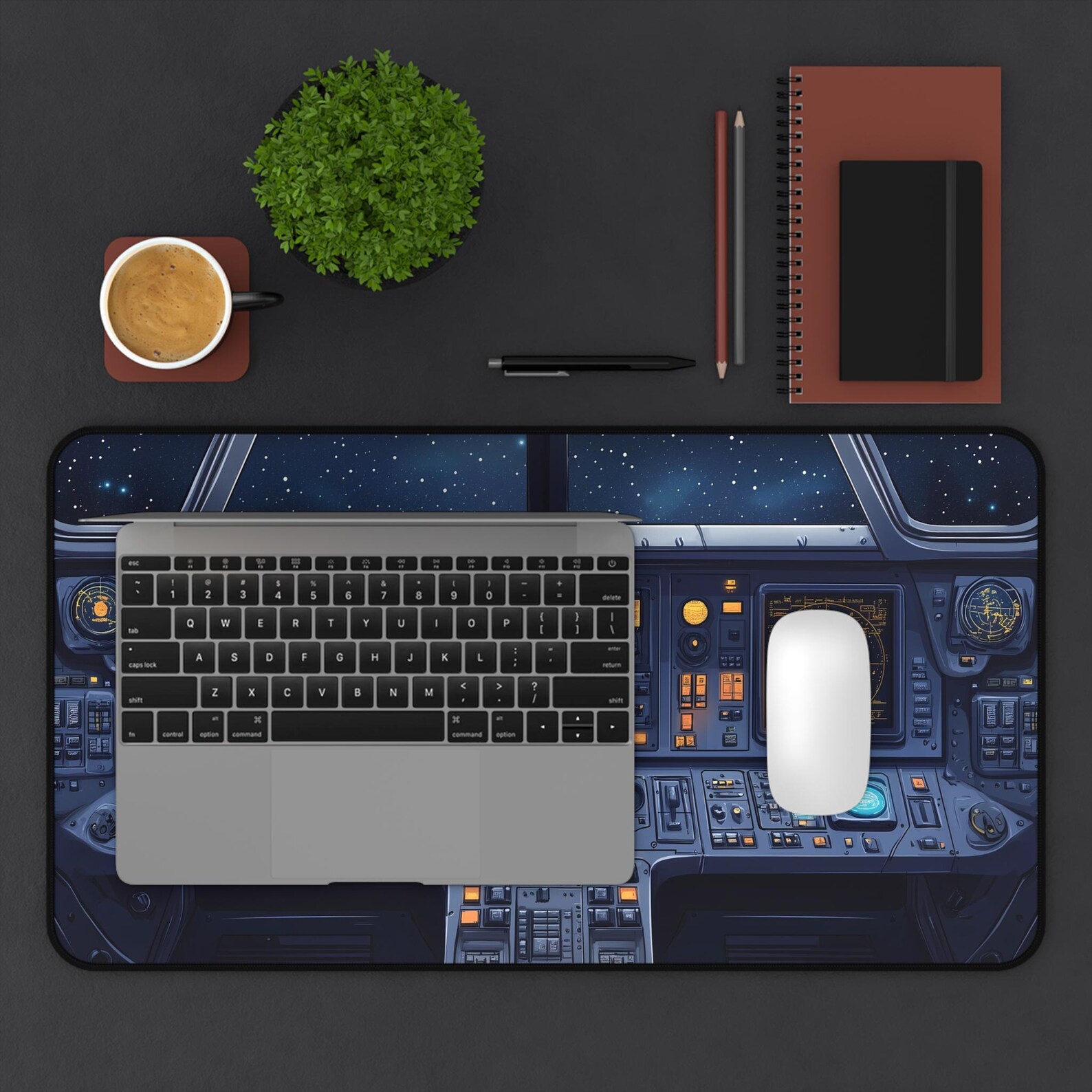 Desk Mat With Starship Control Panel | Cozy Gaming Mouse Pad | Blue ...