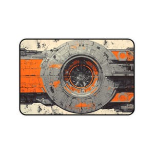 Sci-fi Spaceship Blueprint Desk Mat | Orange & Grey Tile Design ...