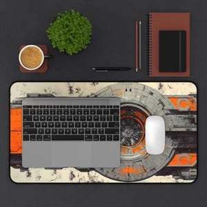 Sci-fi Spaceship Blueprint Desk Mat | Orange & Grey Tile Design ...