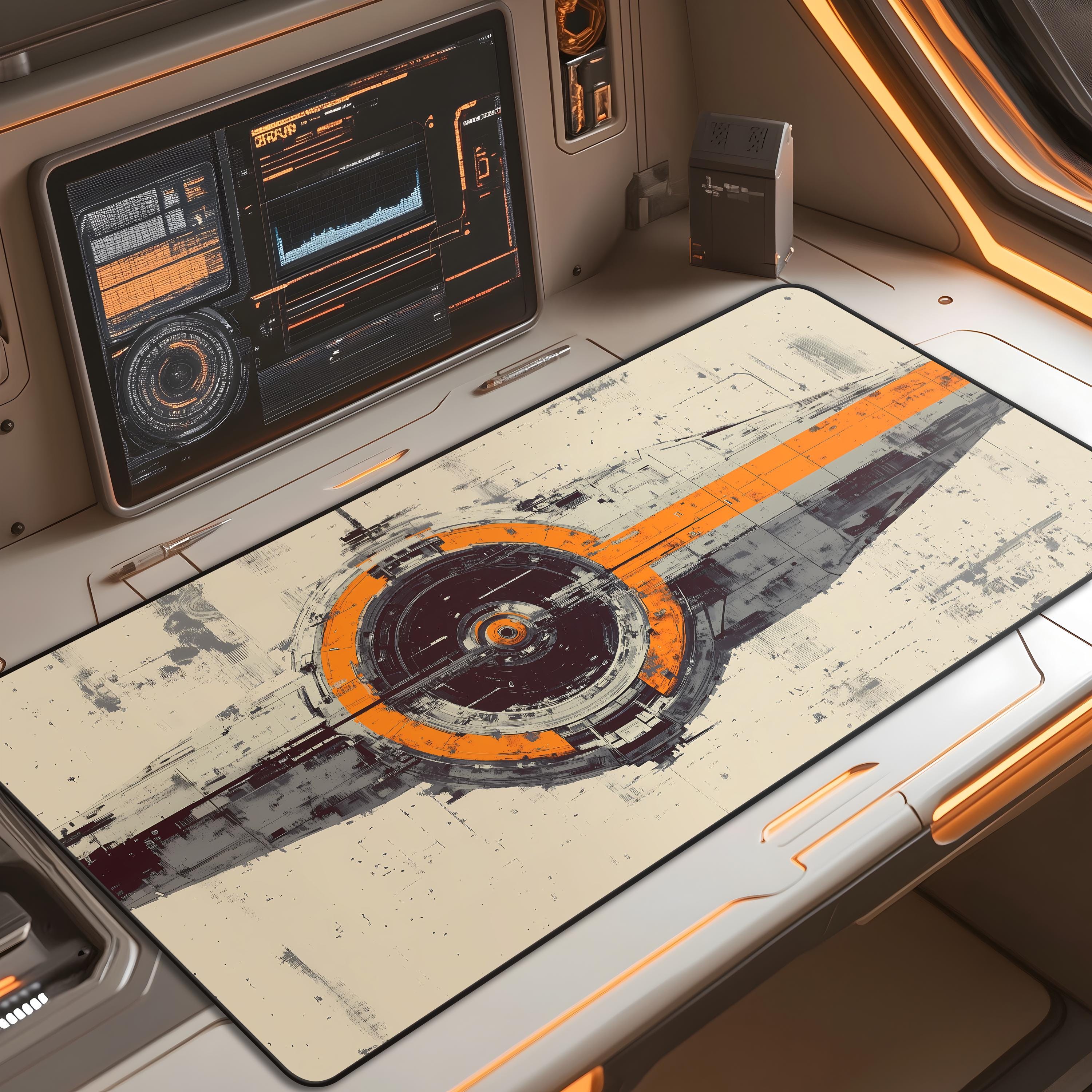 Sci-fi Spaceship Desk Mat | Orange & Grey Design | Retro Futuristic ...