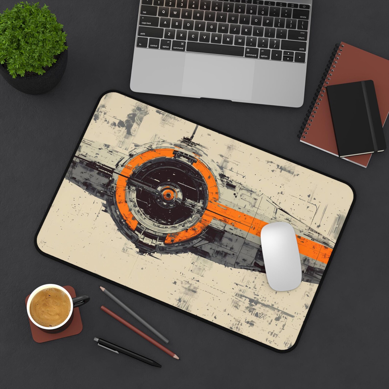 Sci-fi Spaceship Desk Mat | Orange & Grey Design | Retro Futuristic ...