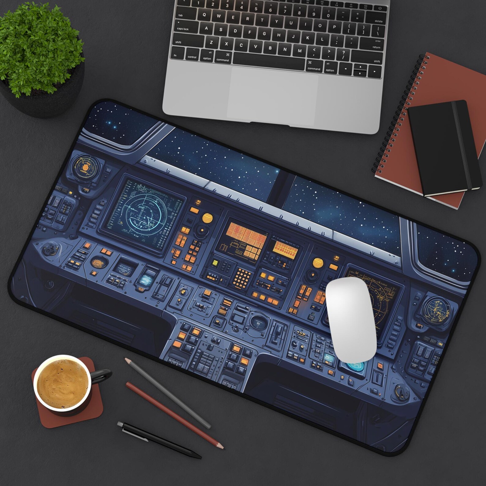 Desk Mat With Starship Control Panel | Cozy Gaming Mouse Pad | Blue ...