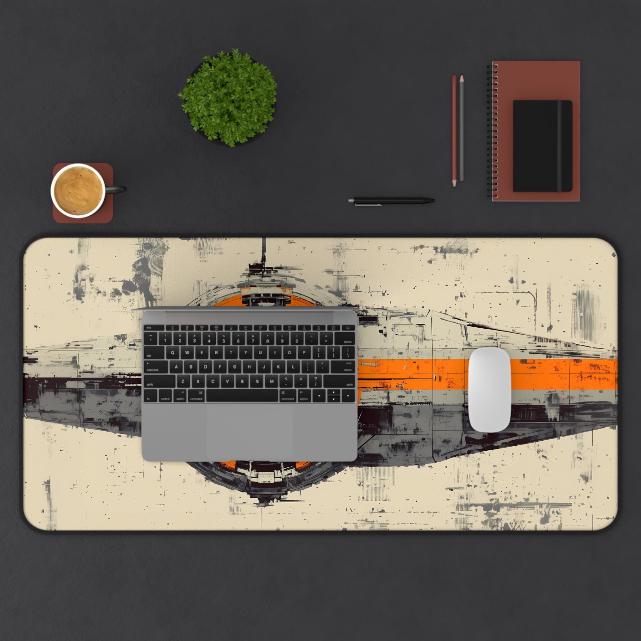 Sci-fi Spaceship Desk Mat | Orange & Grey Design | Retro Futuristic ...