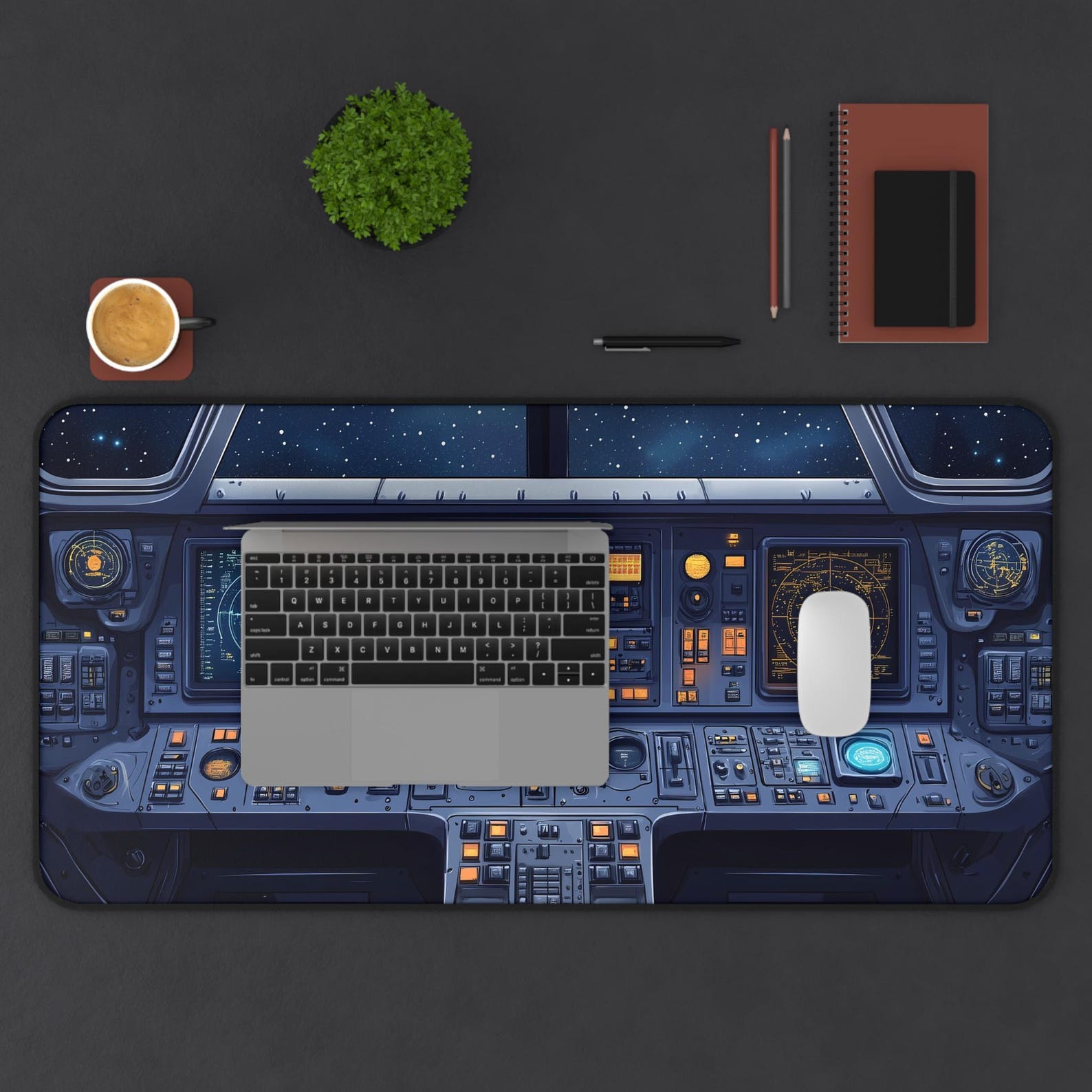 Desk Mat With Starship Control Panel | Cozy Gaming Mouse Pad | Blue ...
