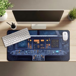 Desk Mat With Starship Control Panel | Cozy Gaming Mouse Pad | Blue ...
