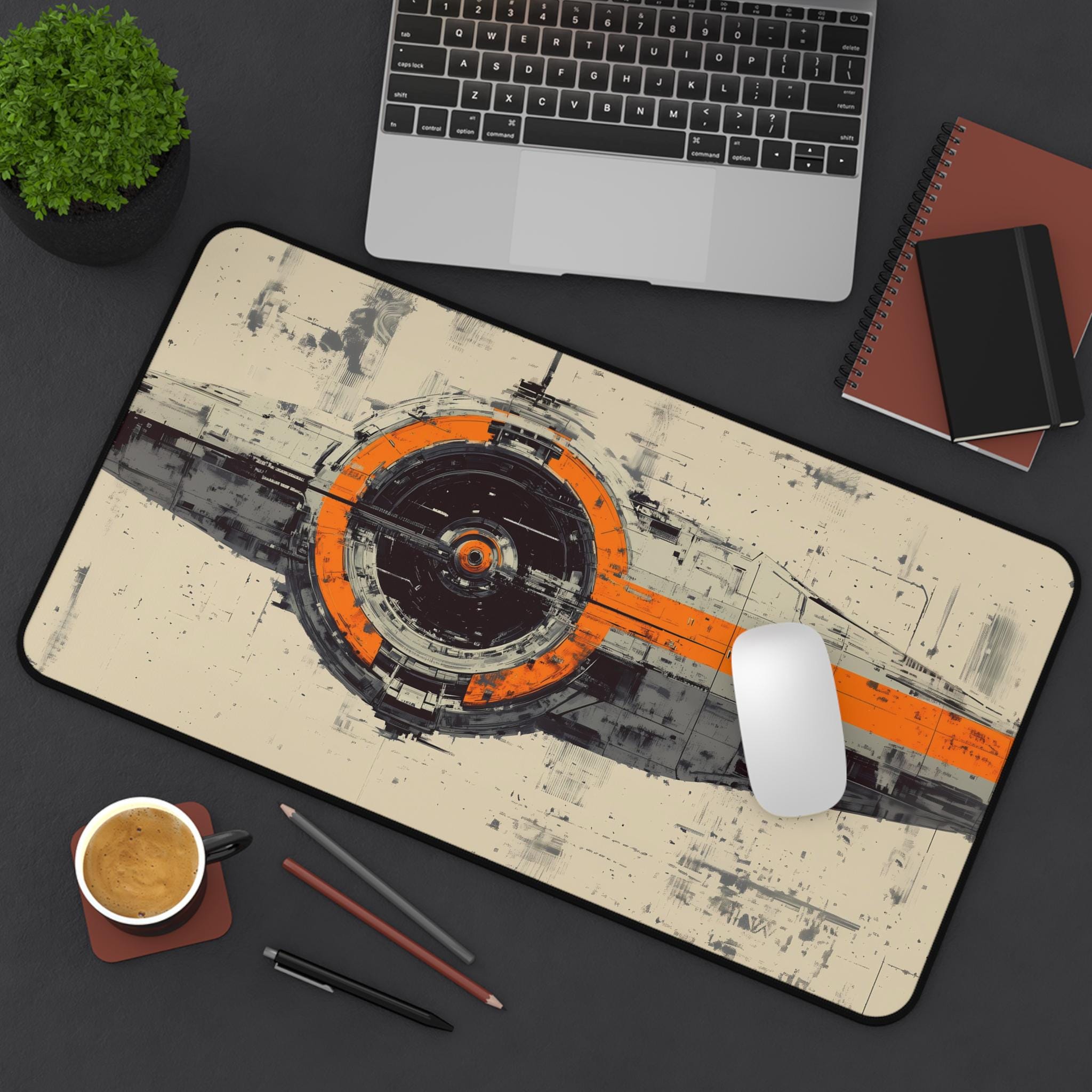 Sci-fi Spaceship Desk Mat | Orange & Grey Design | Retro Futuristic ...