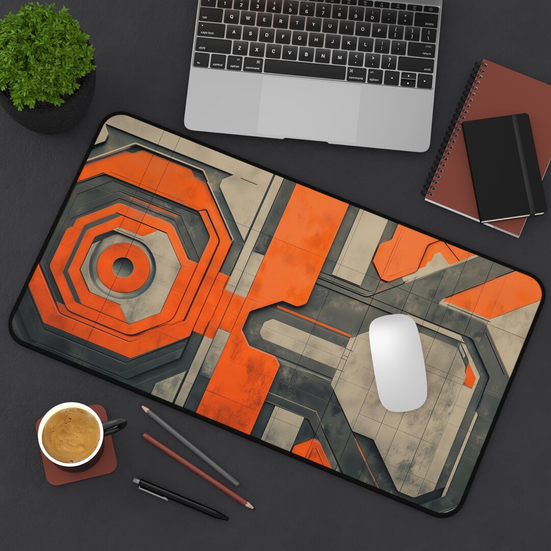Retrofuturistic Spaceship Desk Mat | Orange & Grey Sci-fi Tiles | Cozy ...