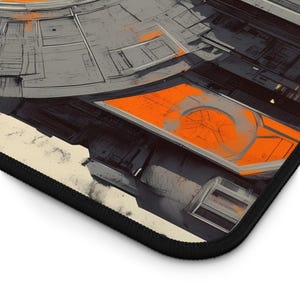 Sci-fi Spaceship Blueprint Desk Mat | Orange & Grey Tile Design ...