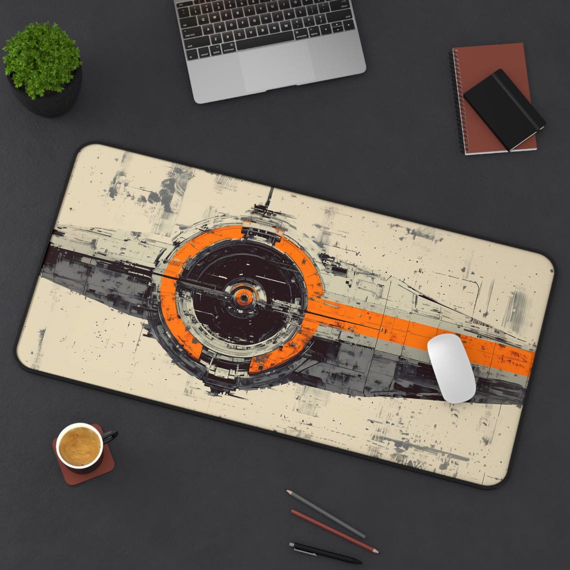 Sci-fi Spaceship Desk Mat | Orange & Grey Design | Retro Futuristic ...