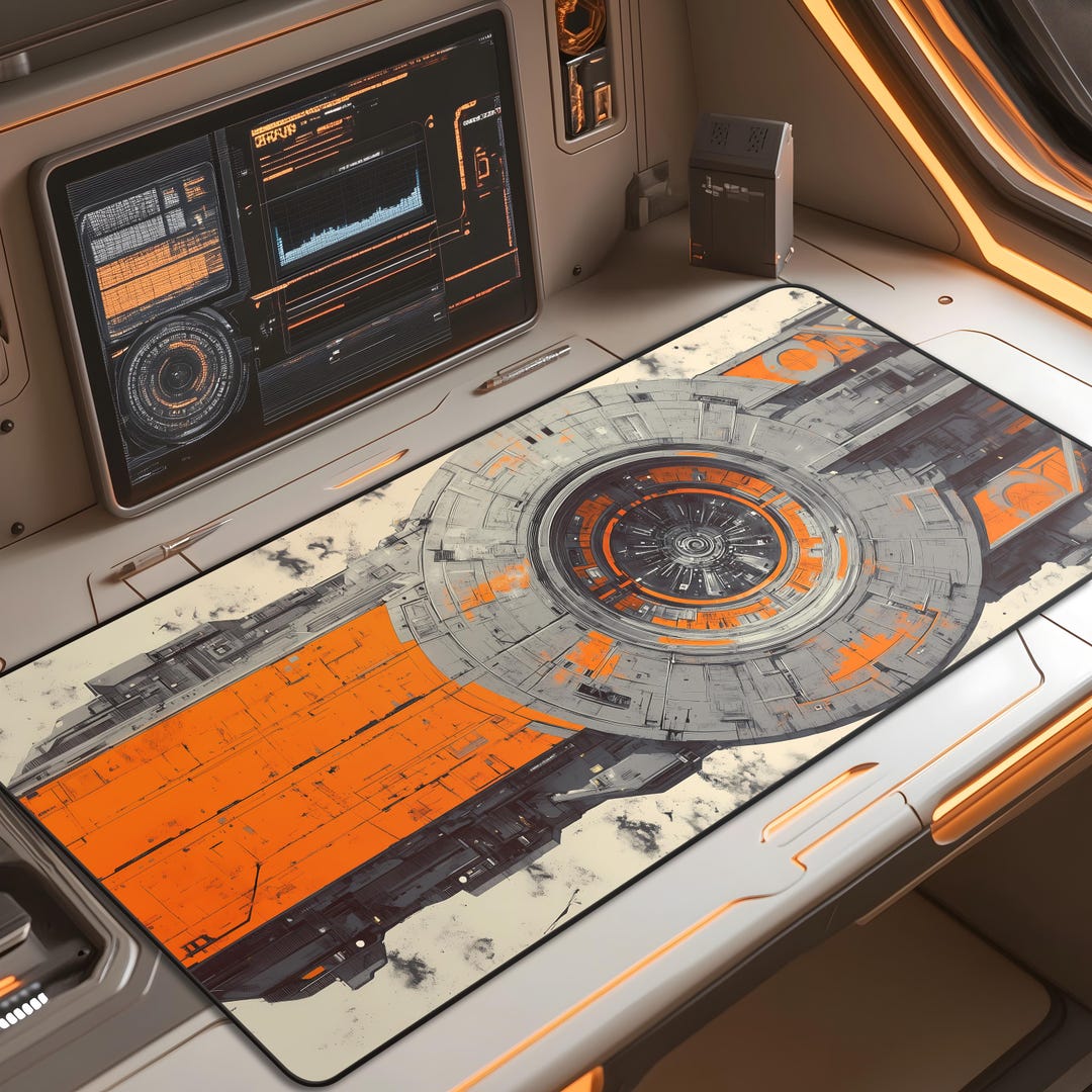 Sci-fi Spaceship Blueprint Desk Mat | Orange & Grey Tile Design ...