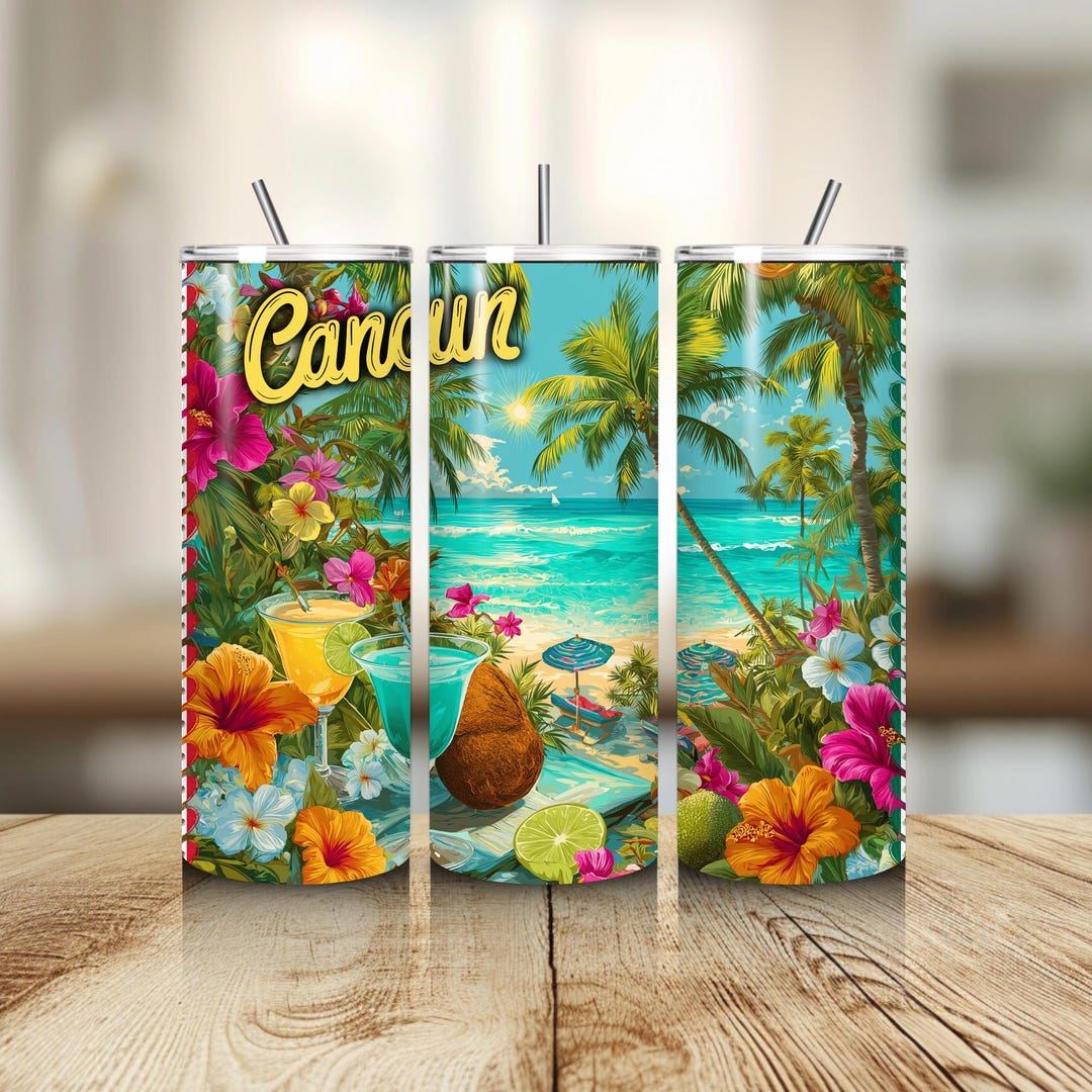 Cancun Tumbler Wrap – Mexico Sublimation Design – Beach Vacation ...