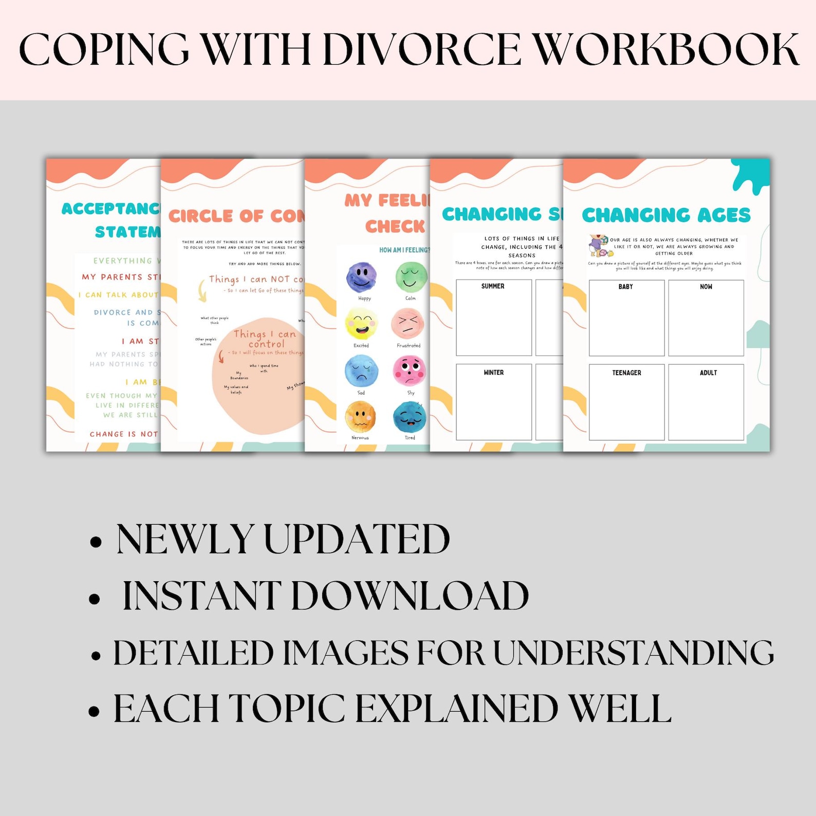 Divorce Worksheets for Kids, Separation Journal, Therapy Office Decor ...