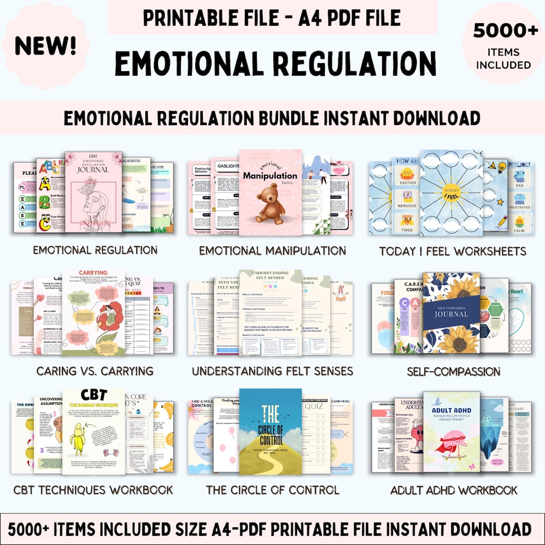 Emotional Regulation, Managing Emotions Workbook Mega Bundle, Therapy ...