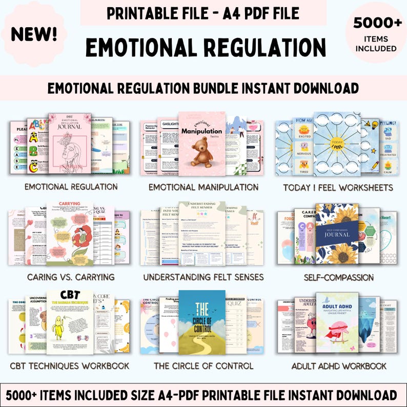 Emotional Regulation, Managing Emotions Workbook Mega Bundle, Therapy ...