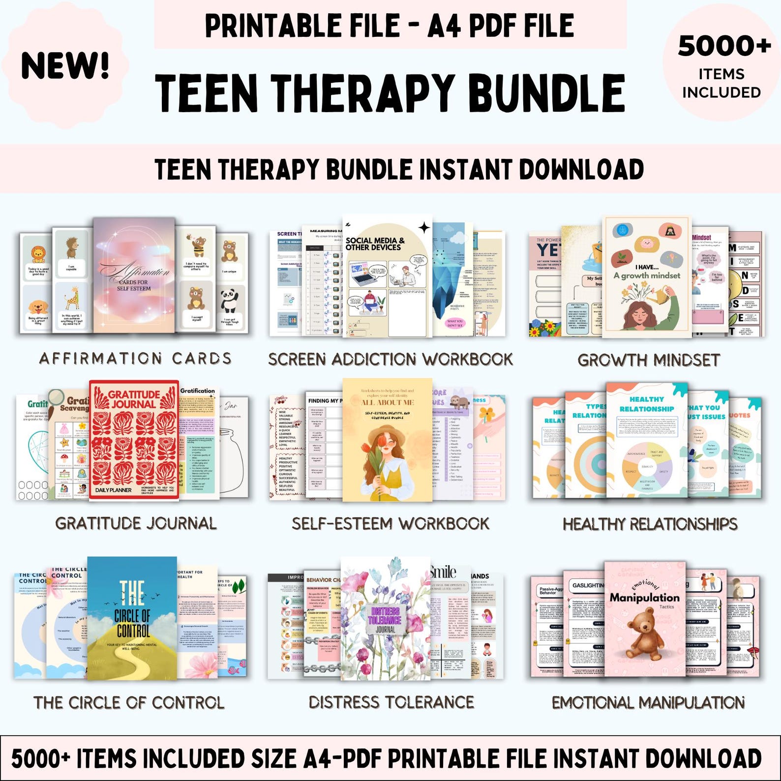 Teen Therapy Mega Worksheet Bundle, Therapy Workbook, Therapist Journal ...