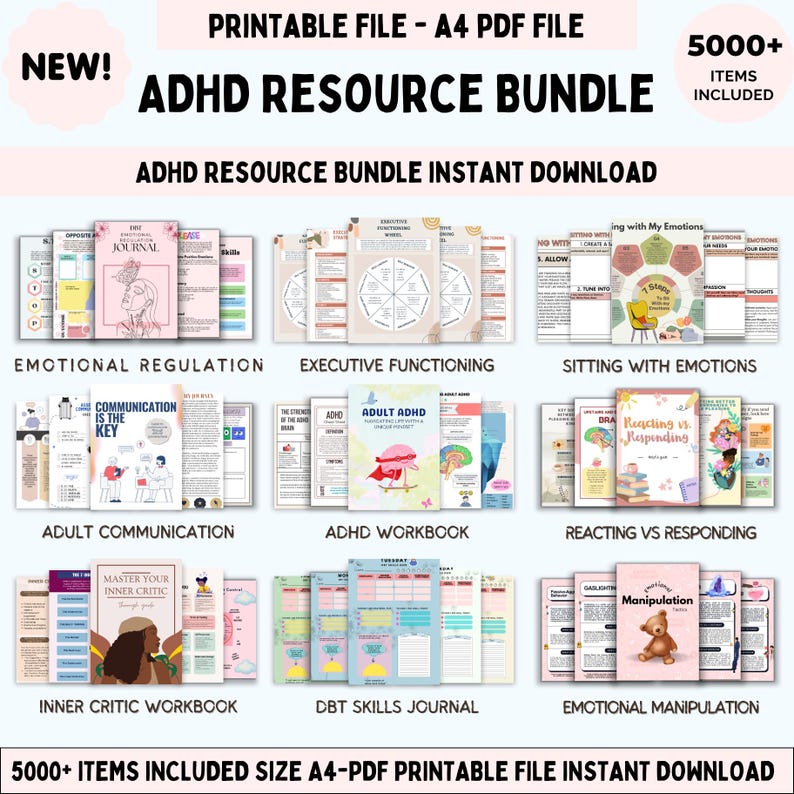 ADHD Resource Bundle. Therapy Worksheets, Emotional Regulation ...