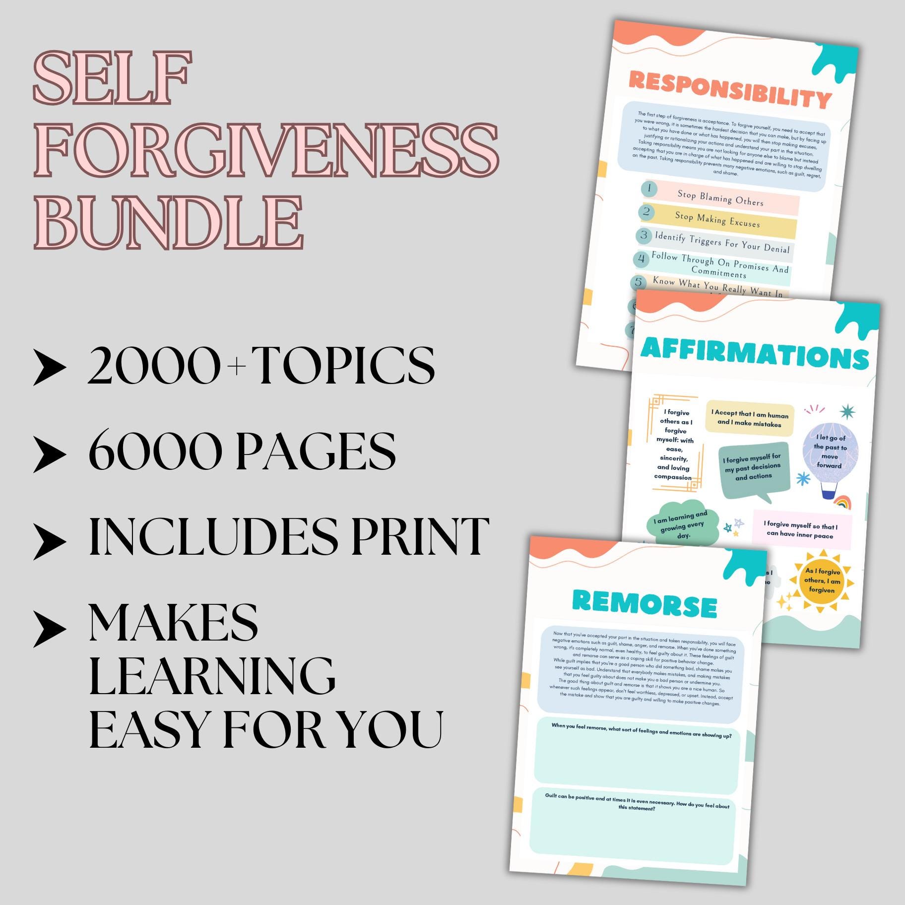 Self Forgiveness Worksheet Digital Download Journal, PDF, Self Love ...