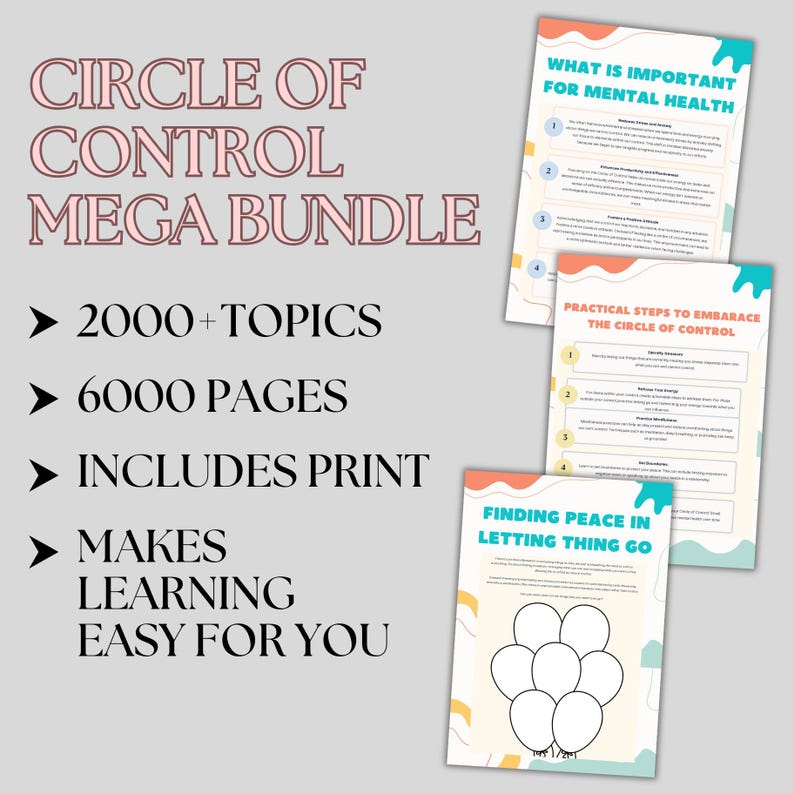 Circle of Control Worksheets, Anxiety Relief Workbook, Self Regulation ...