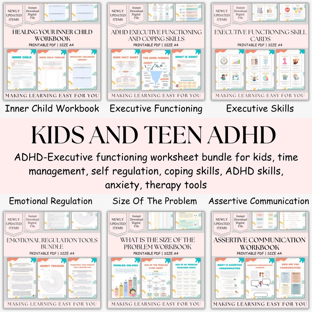 Adhd-executive Functioning Worksheet Bundle for Kids, Time Management ...