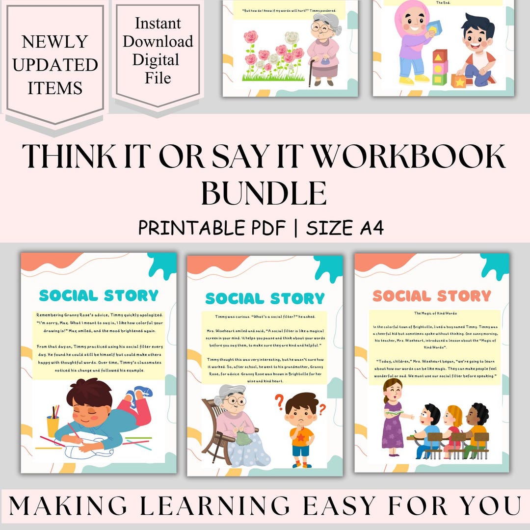 Think It or Say It Worksheets, Social Filter Activities, Social Skills ...