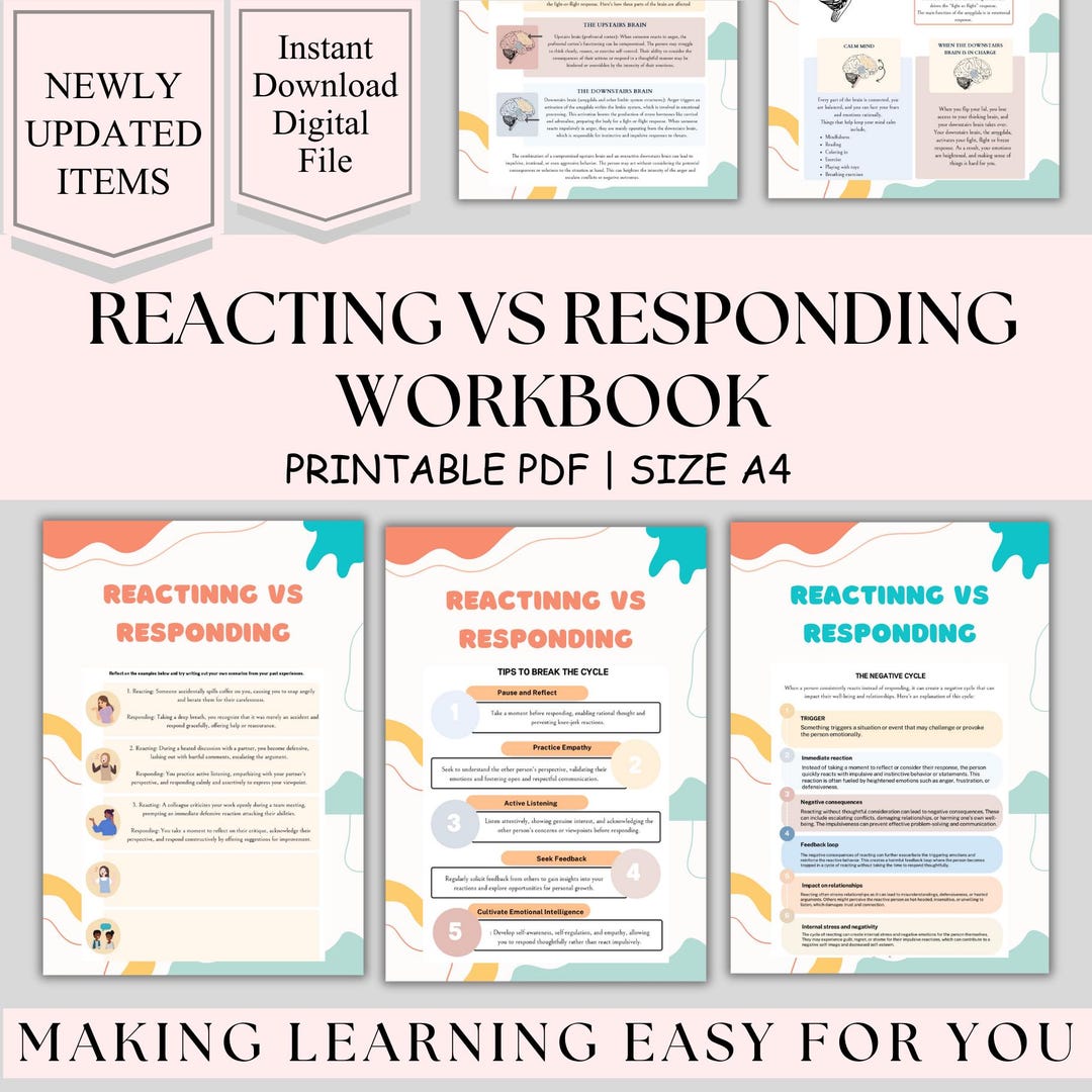 Responding Vs Reacting Worksheets. Therapy Worksheets, Psychoeducation ...