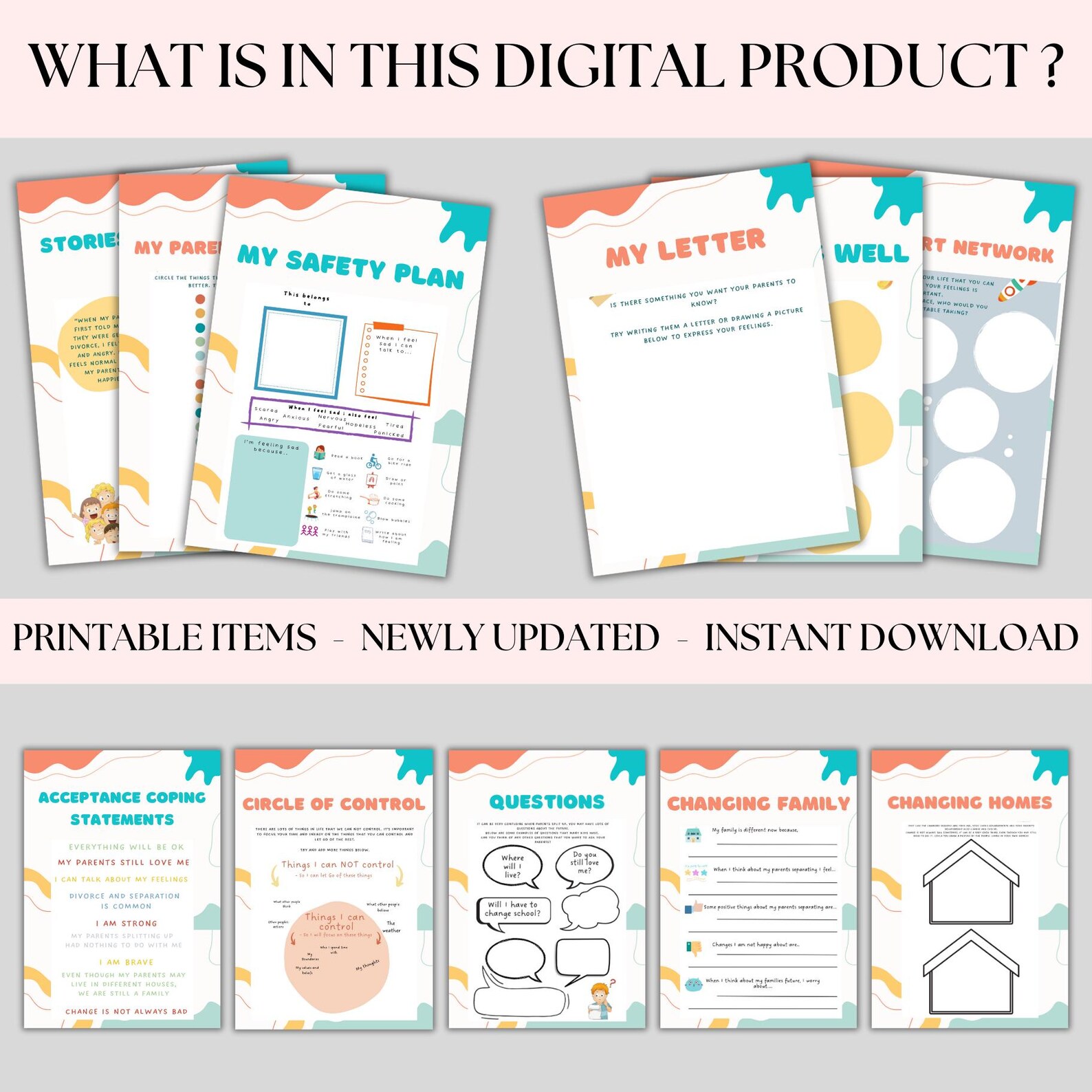 Divorce Worksheets for Kids, Separation Journal, Therapy Office Decor ...