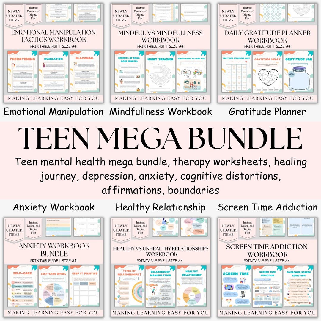 Teen Mental Health Mega Bundle, Therapy Worksheets, Healing Journey ...