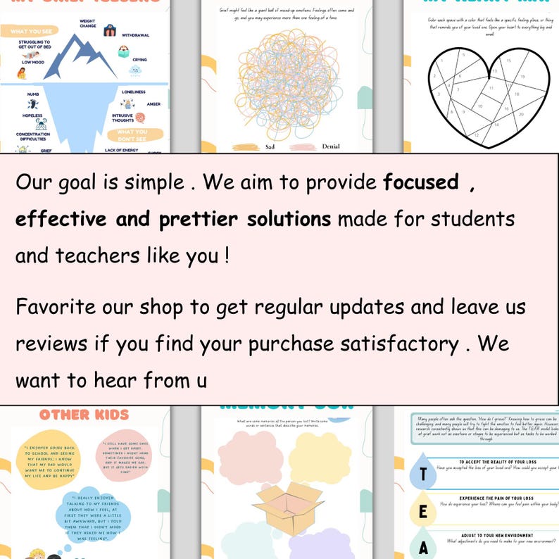 Kids Grief and Loss Worksheets, Therapy Workbook, Kids Therapy, Child ...