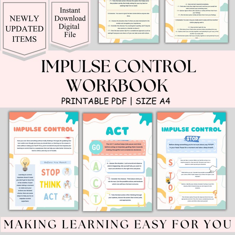 Impulse Control Worksheets for Kids and Teens: Emotional Regulation ...