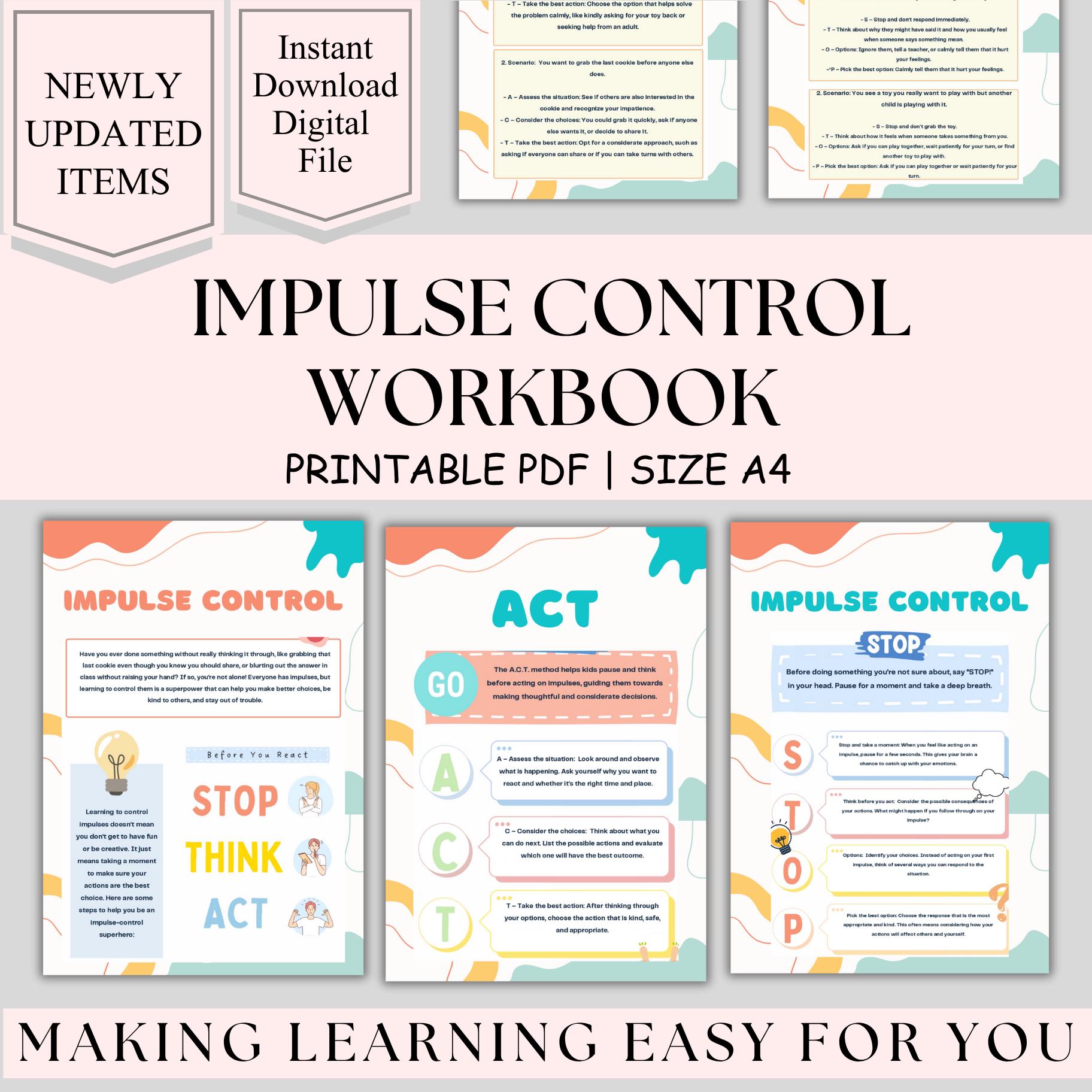 Impulse Control Worksheets for Kids and Teens: Emotional Regulation ...