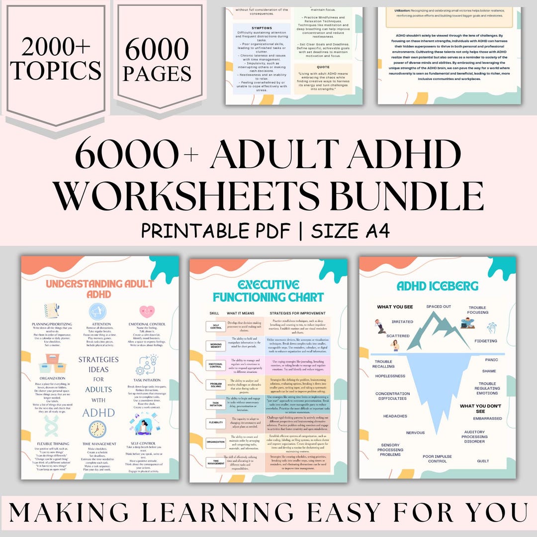 ADHD Therapy Workbook, ADHD Planner Adult, ADHD Late Diagnosis ...