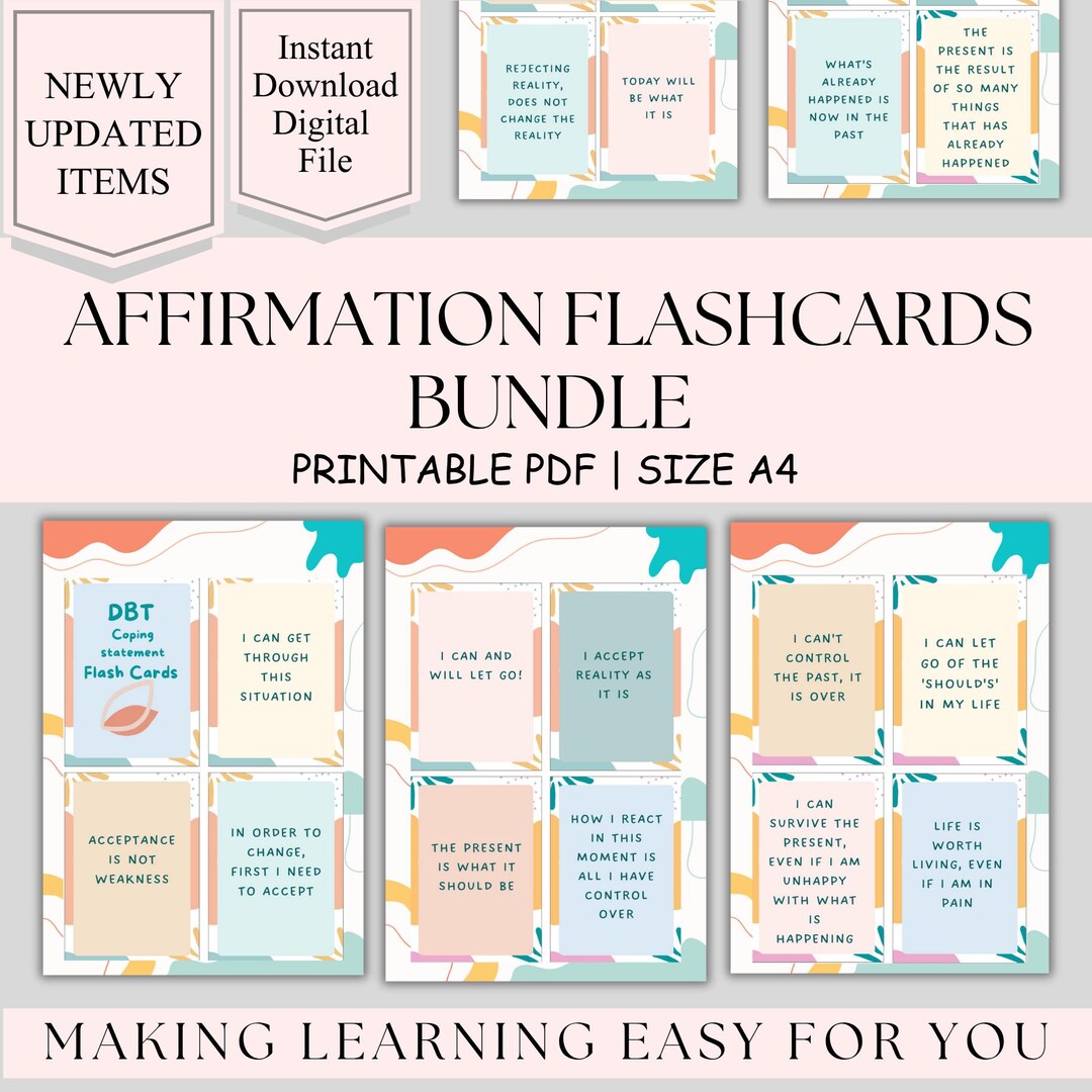 DBT Flash Cards, Therapy Office Decor, Coping Skills, BPD, Borderline ...