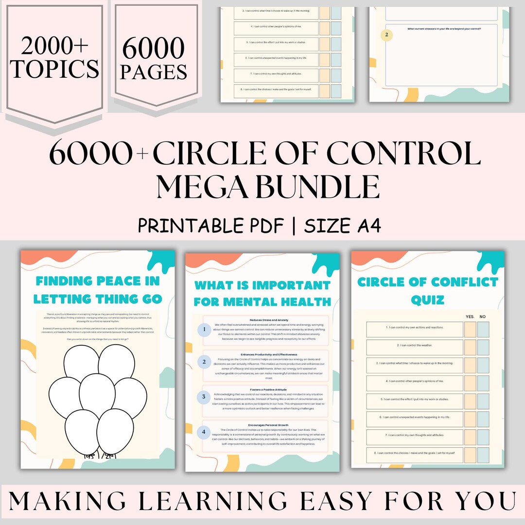 Circle of Control Worksheets, Anxiety Relief Workbook, Self Regulation ...