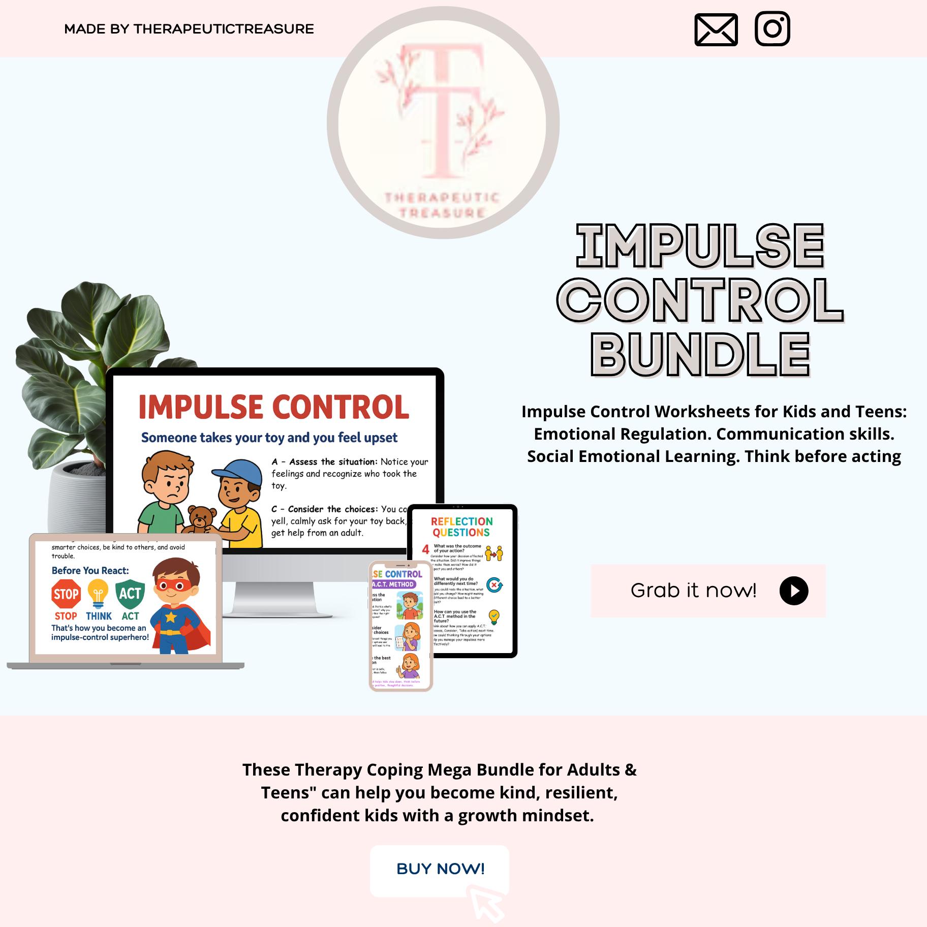 Impulse Control Worksheets for Kids and Teens: Emotional Regulation ...