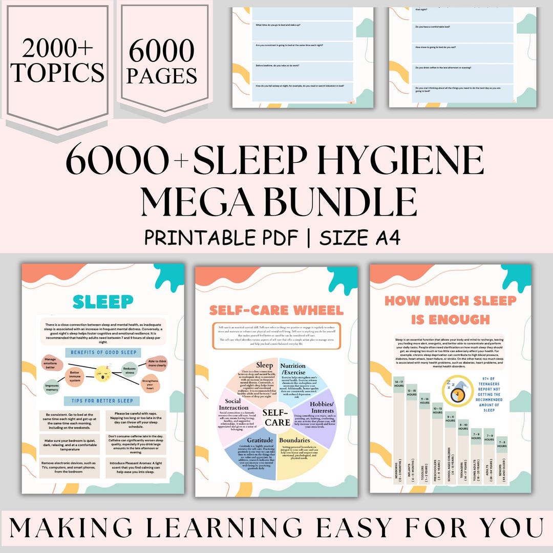 Sleep Hygiene Worksheets, Sleep Journal, Sleep Habits, Sleep Cycle ...