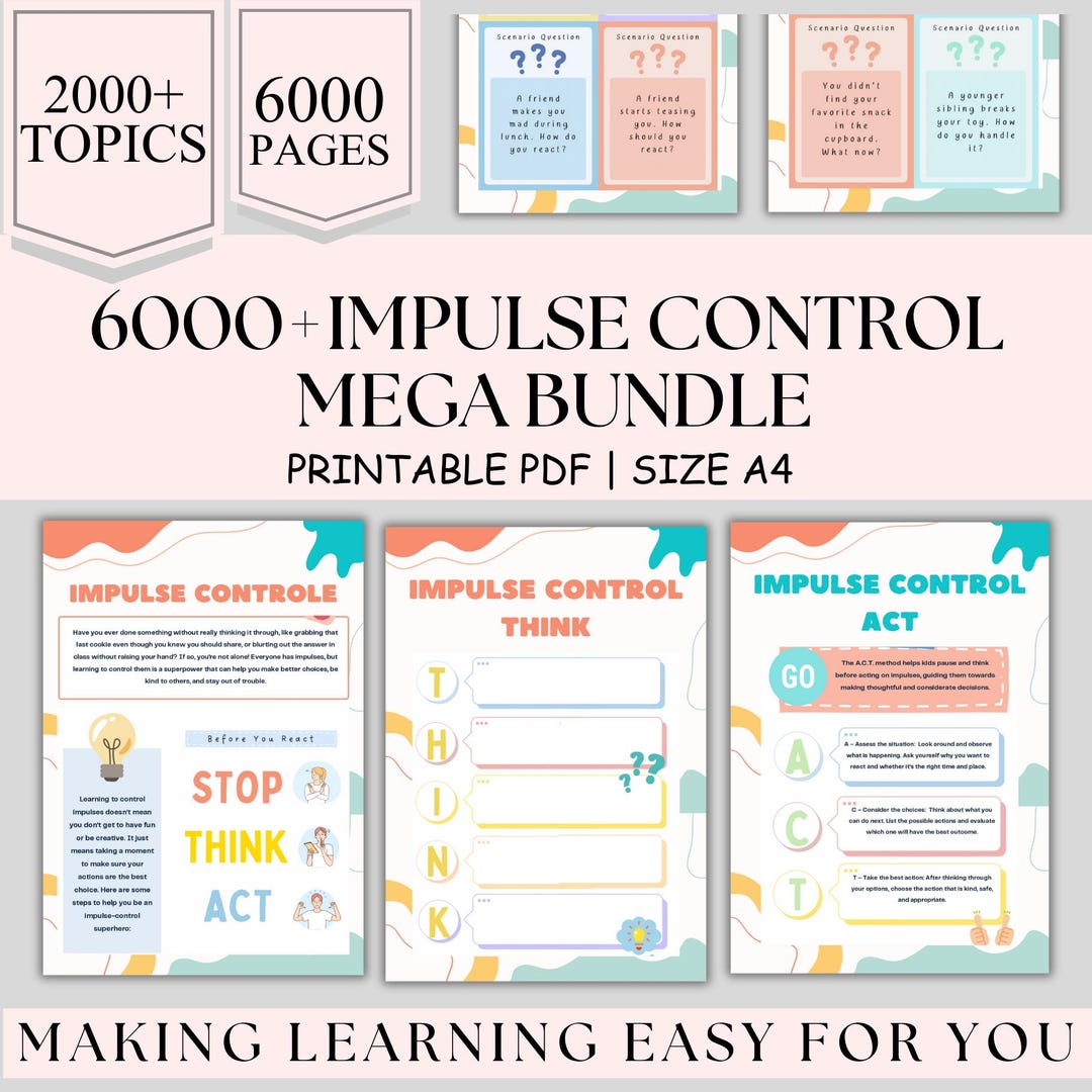 Impulse Control Worksheets for Kids and Teens: Emotional Regulation ...