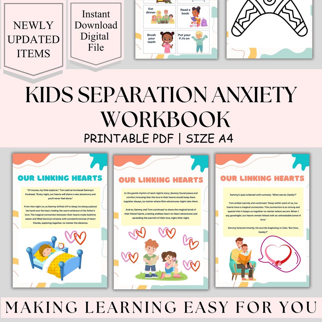 Kids Separation Anxiety Worksheets for Parents, Therapists, Counselors ...