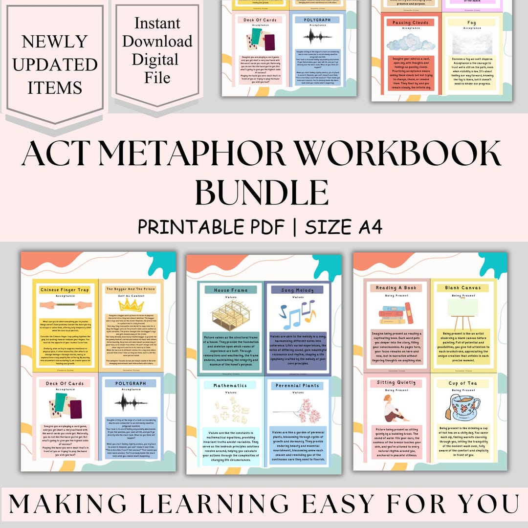 ACT Metaphor Flashcards, Therapy Cards, Psychological Flexibility ...
