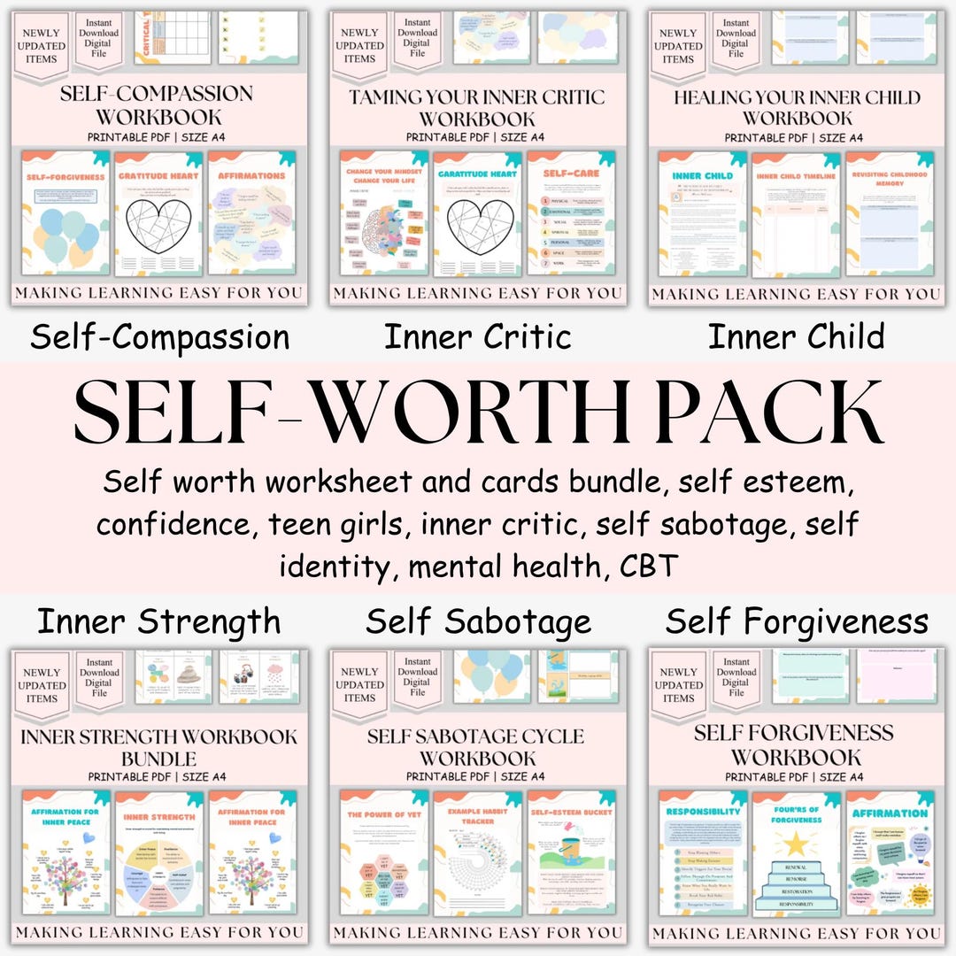 Self Worth Worksheet and Cards Bundle, Self Esteem, Confidence, Teen ...