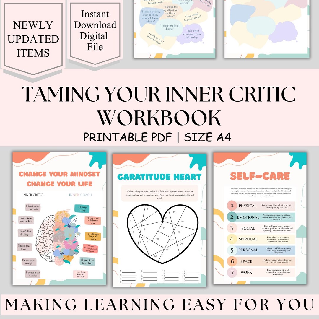 Inner Critic Workbook, Self Help, Self Healing, Mental Health Journal ...