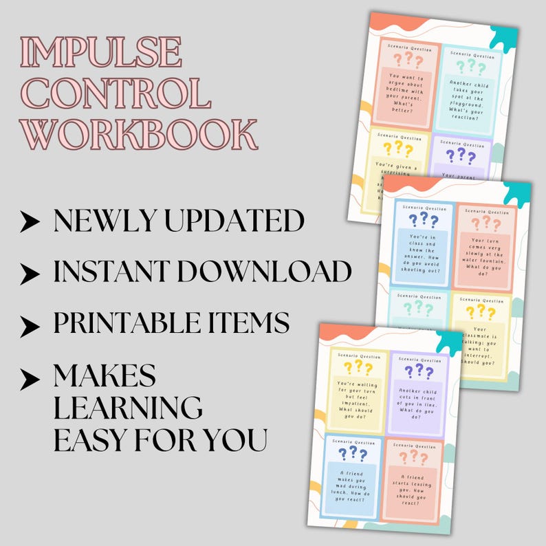 Impulse Control Worksheets for Kids and Teens: Emotional Regulation ...