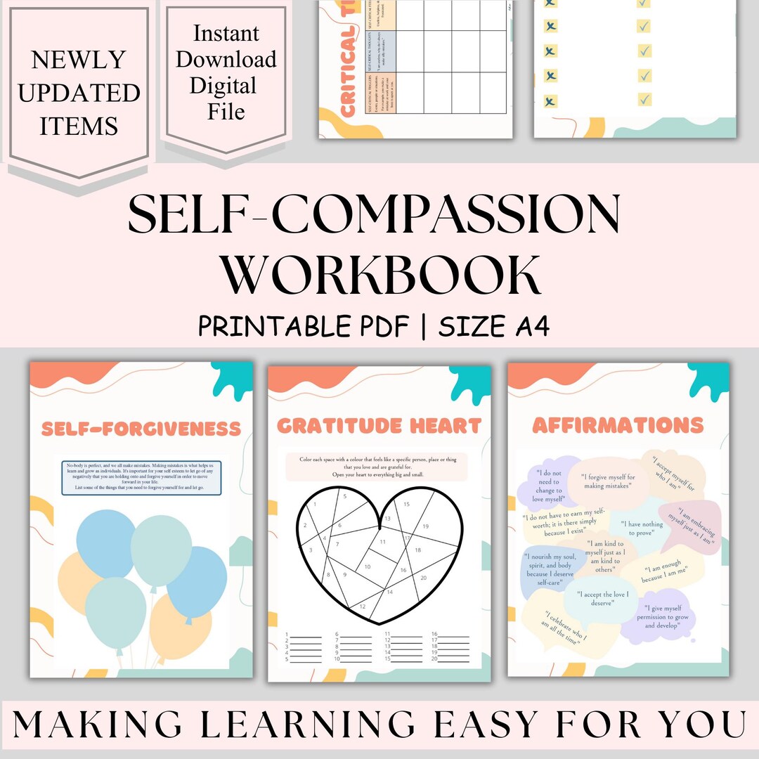 Self-compassion Journal, Self-care Workbook, Positive Affirmations ...