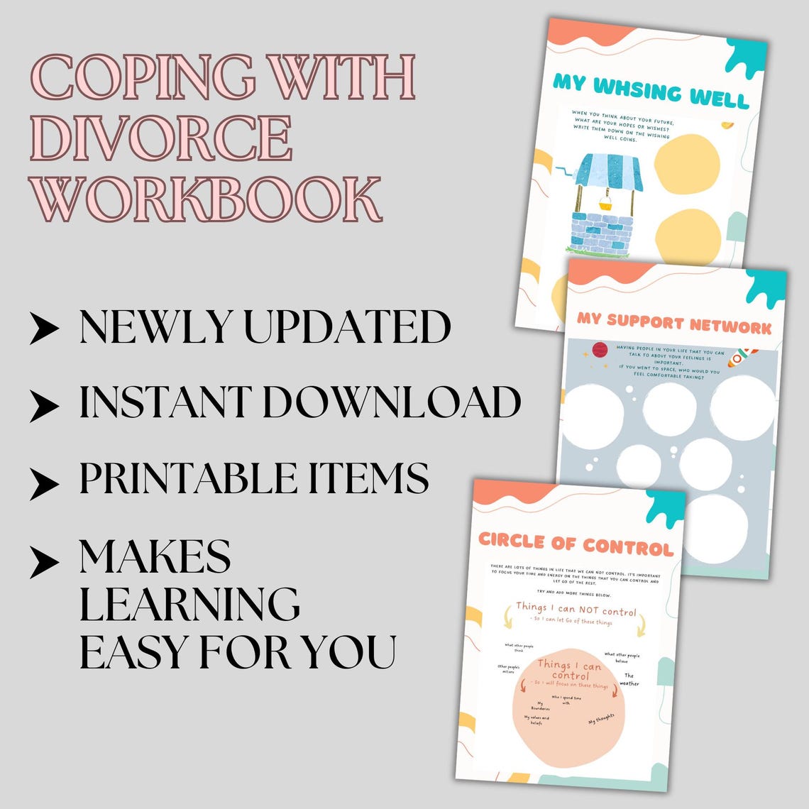 Divorce Worksheets for Kids, Separation Journal, Therapy Office Decor ...